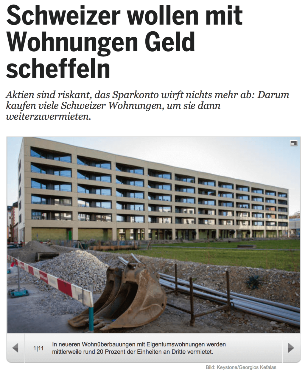 20min.ch berichtet - Schweizer wollen mit Wohnungen Geld scheffeln ...